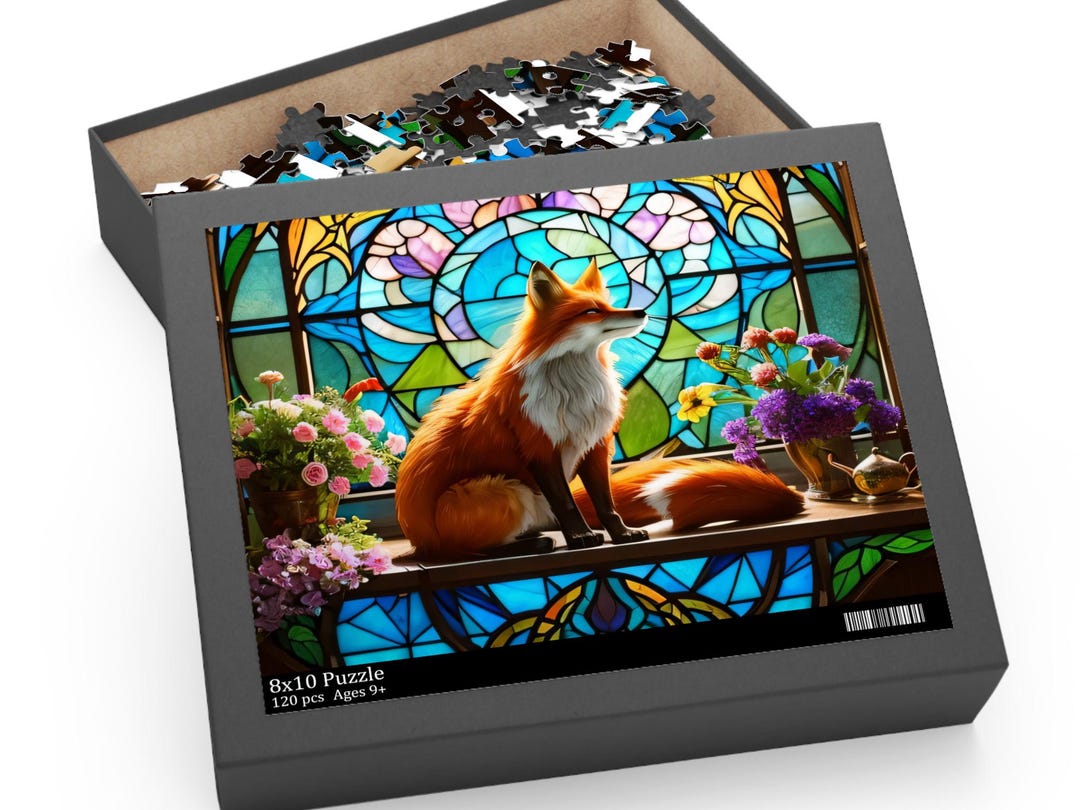 Stained glass red fox jigsaw puzzles、brain teaser、wooden animal puzzles ...