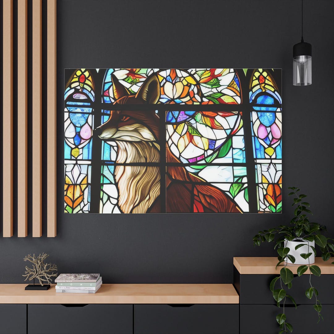 Stained Glass Red Fox Painting Canvas Wall Art, Stained Glass Fox Art ...