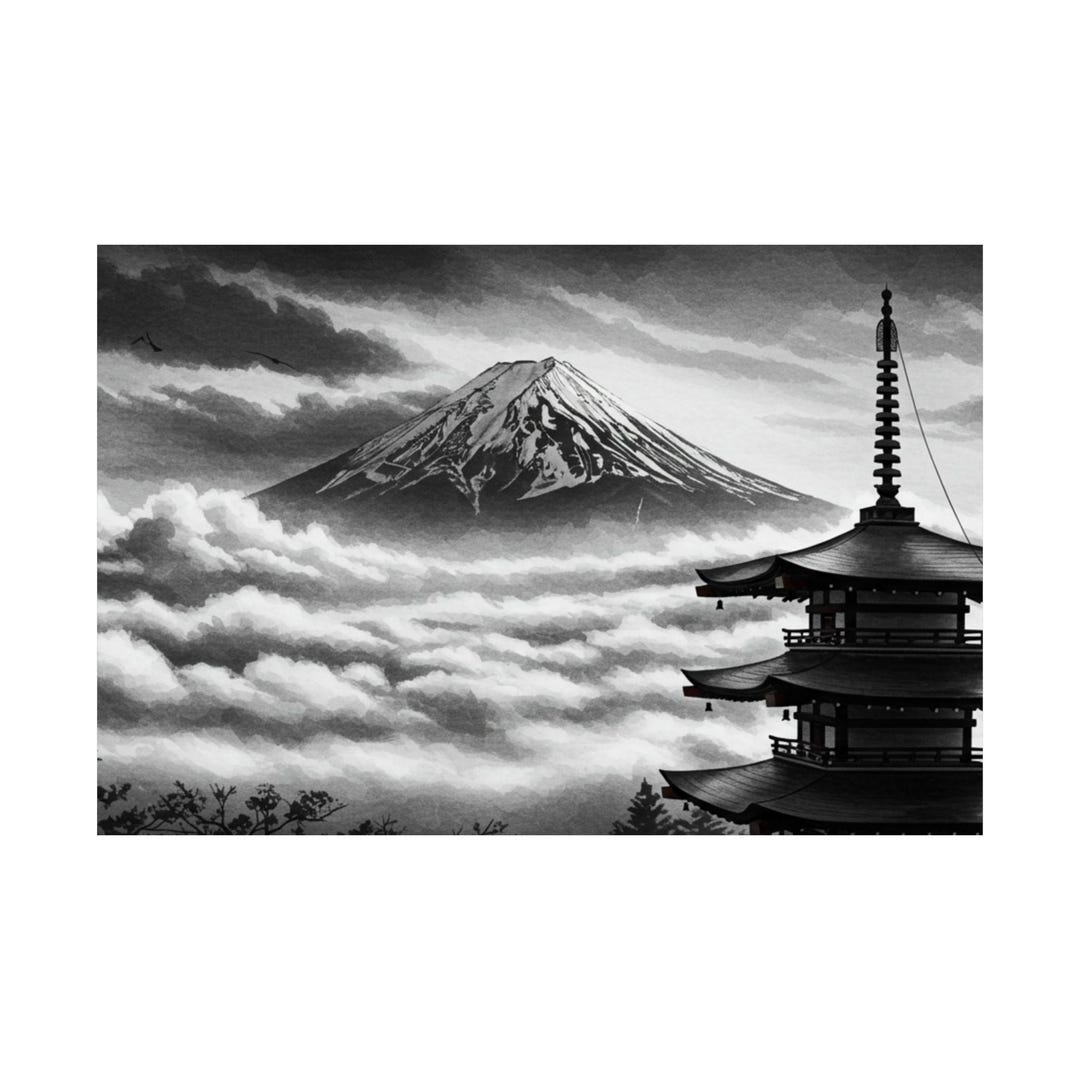 Japanese Sumi Ink Painting Art Mount Fuji Poster, Japanese Pagoda, Mt ...