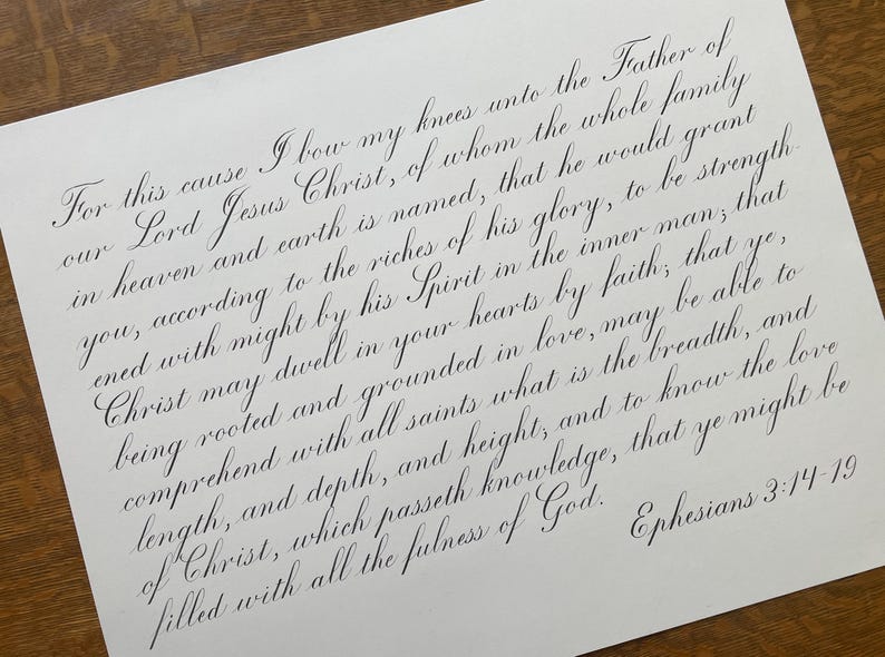 Ephesians 3:14-19 Handwritten Copperplate Calligraphy Piece, Original ...