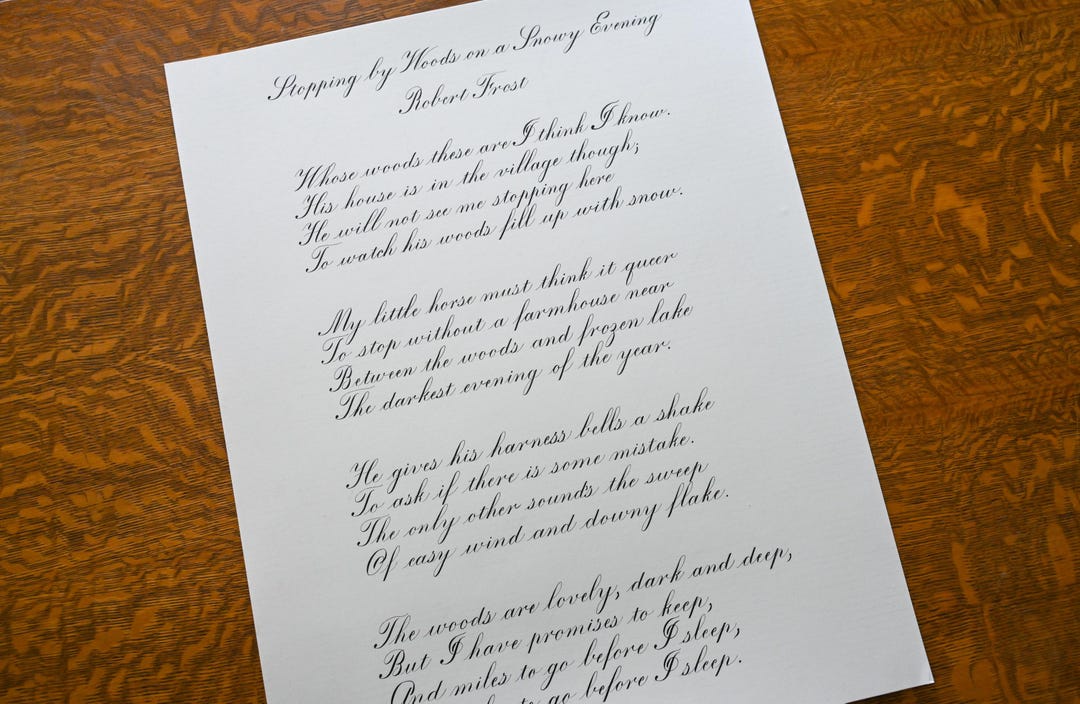 Original Handwritten Robert Frost Poem : Copperplate Calligraphy Wall ...