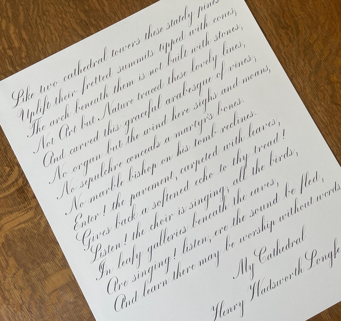 Handwritten Copperplate Calligraphy Poem: My Cathedral by Longfellow ...
