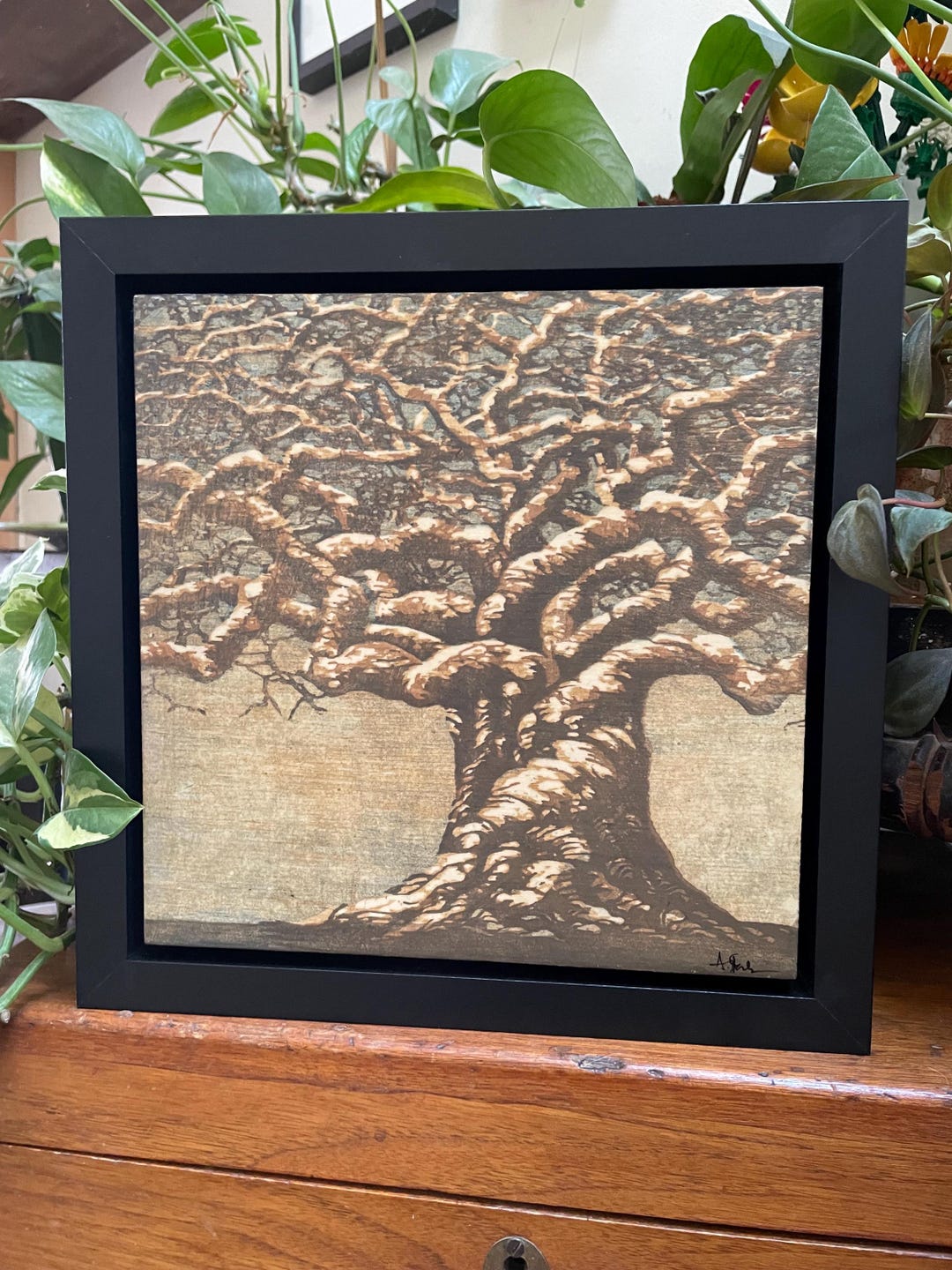 Mounted Woodblock Print Tree Hand Pulled Fine Art Print - Ready to Hang ...