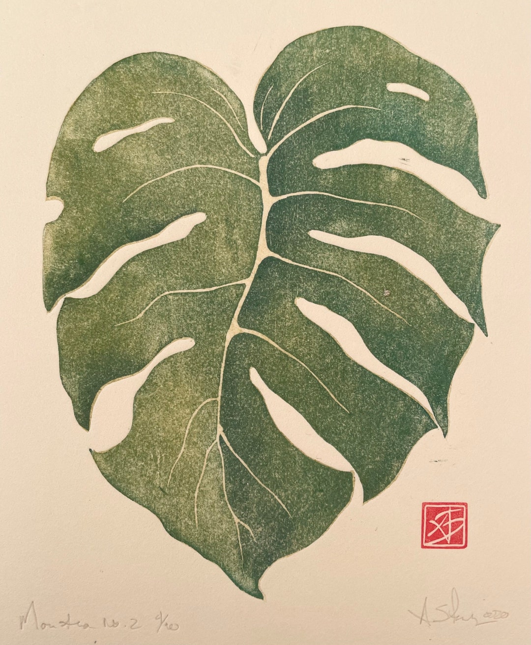 Monstera Woodblock Print Limited Edition Moku Hanga - Fine Art Print - Etsy