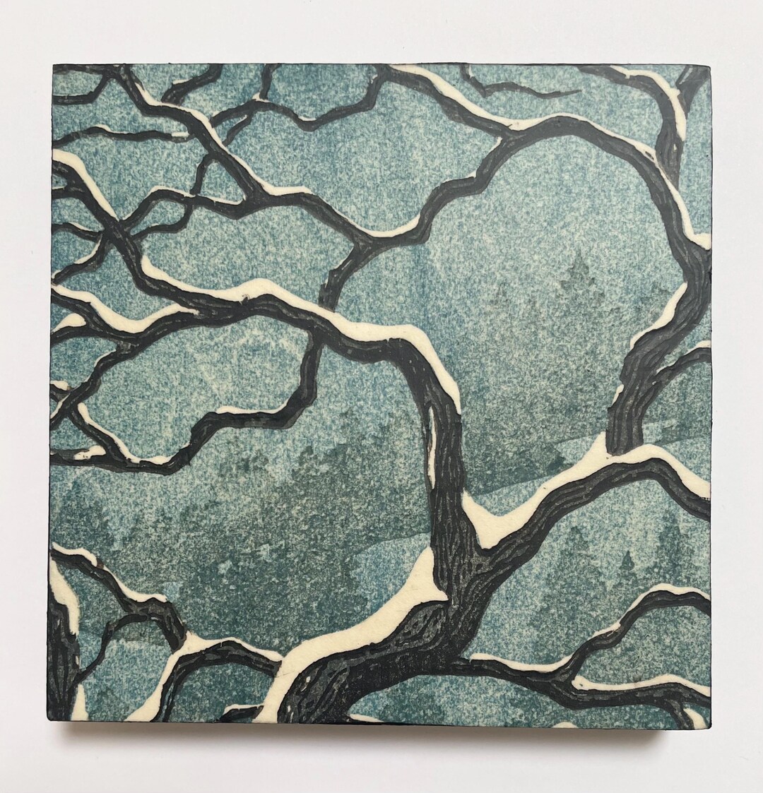 Mounted Woodblock Tree Fine Art Print - Ready to Hang - Etsy