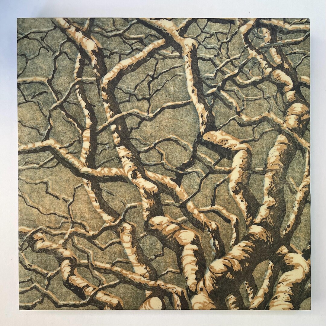 Mounted Woodblock Print Tree Hand Pulled Fine Art Print - Ready to Hang ...