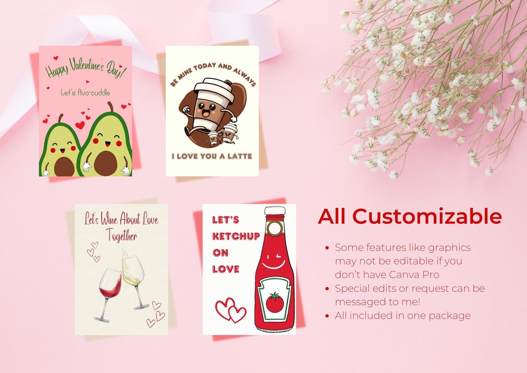 Food-themed Valentine’s Day Cards - DIGITAL Download - Cute Printable ...