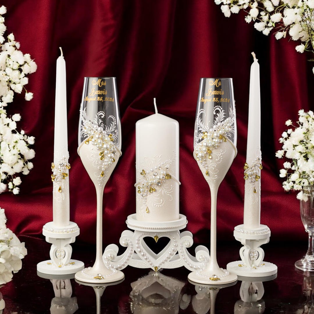 Complete Wedding Table Set With Personalized Plate, Glasses, Candle and ...
