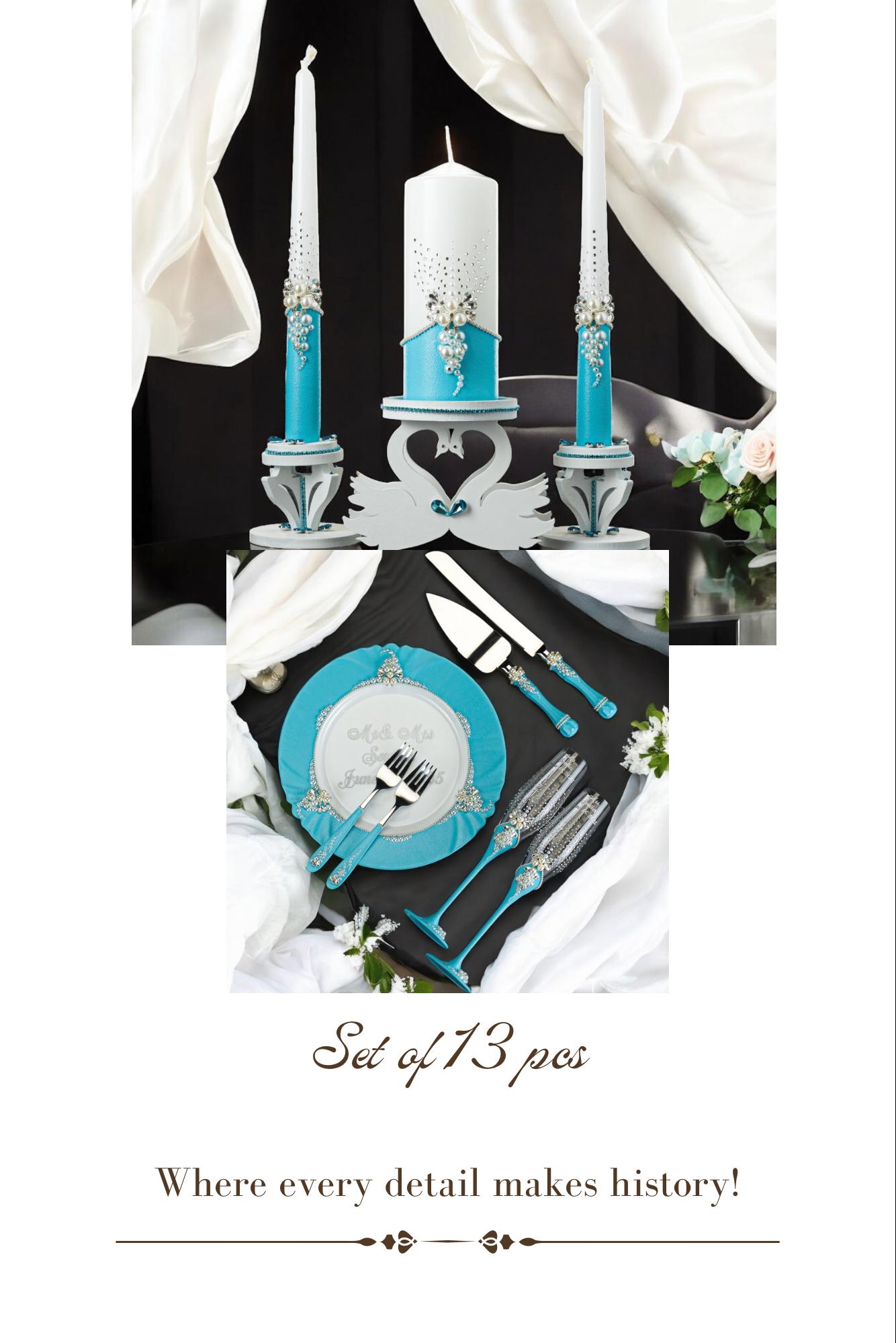Custom Bridal Set With Engraved Flutes Plate Knife Server and Candles ...
