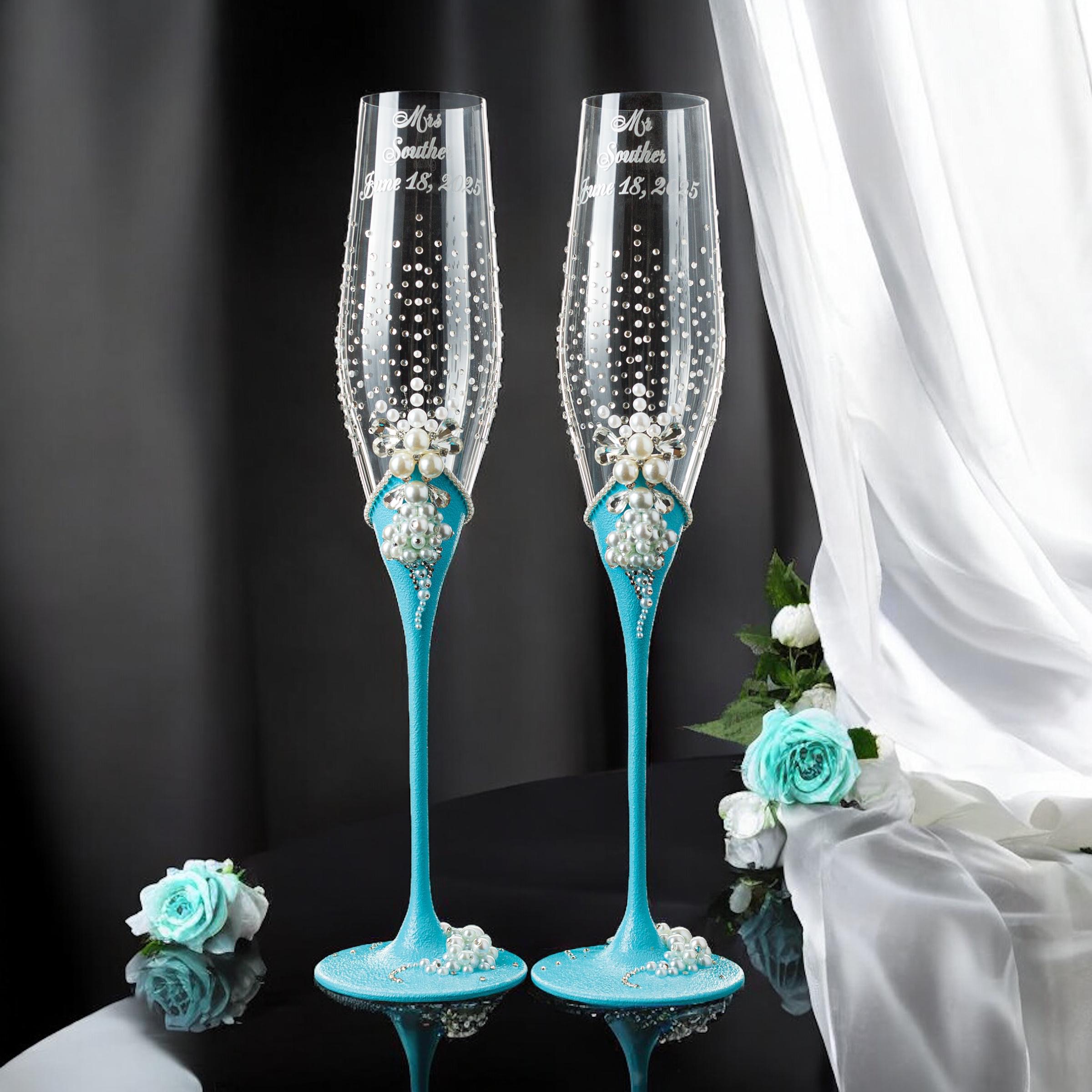 Custom Bridal Set With Engraved Flutes Plate Knife Server and Candles ...