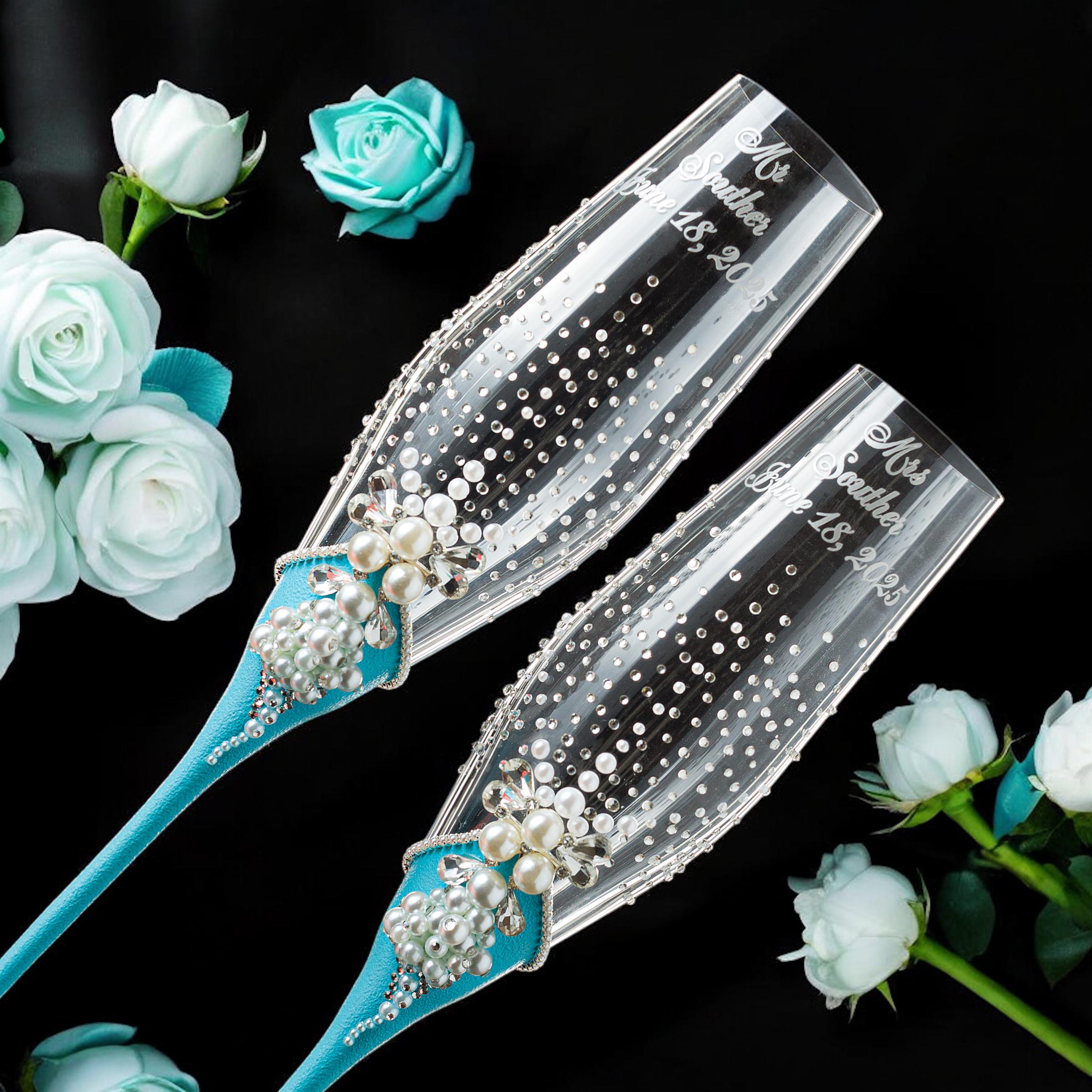 Custom Bridal Set With Engraved Flutes Plate Knife Server and Candles ...