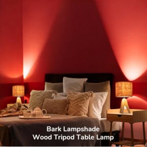 Aesthetic Minimalist Wooden Tripod Table Lamp - Bohemian Nightstand ...