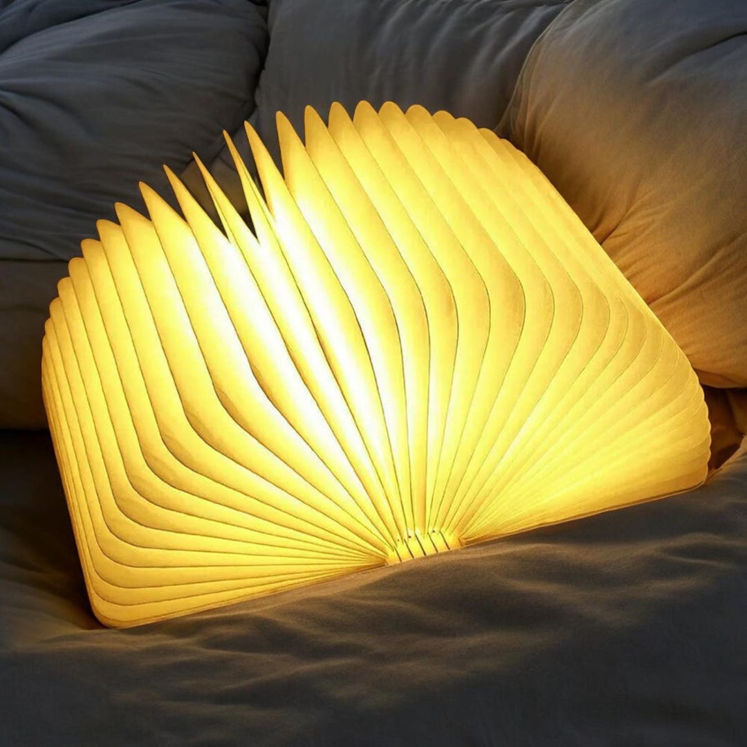 Novelty Portable Folding Wooden Book Lamp - USB Rechargeable Desk Night ...