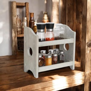 Rustic Wooden 2-tier Spice Rack Organizer - Kitchen Countertop Storage ...