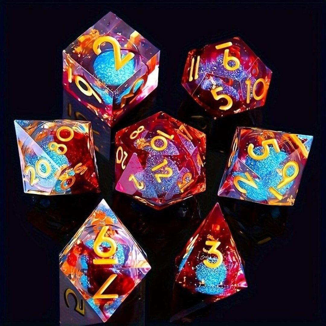 Spectrum Burst 7-piece Liquid Core Dice Set Full Set D&D Dice, RPG Dice, Sharp Edge Resin Dice ...