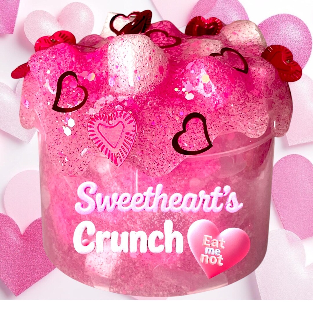 Sweetheart Crunch Clear Pink Sparkle Slime With Heart Cube Foam – the ...
