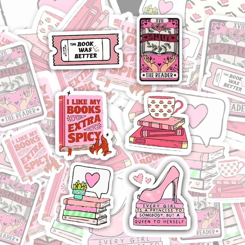 Girly Pink Aesthetic Bookish Stickers Laptops Skateboards Smartphones ...