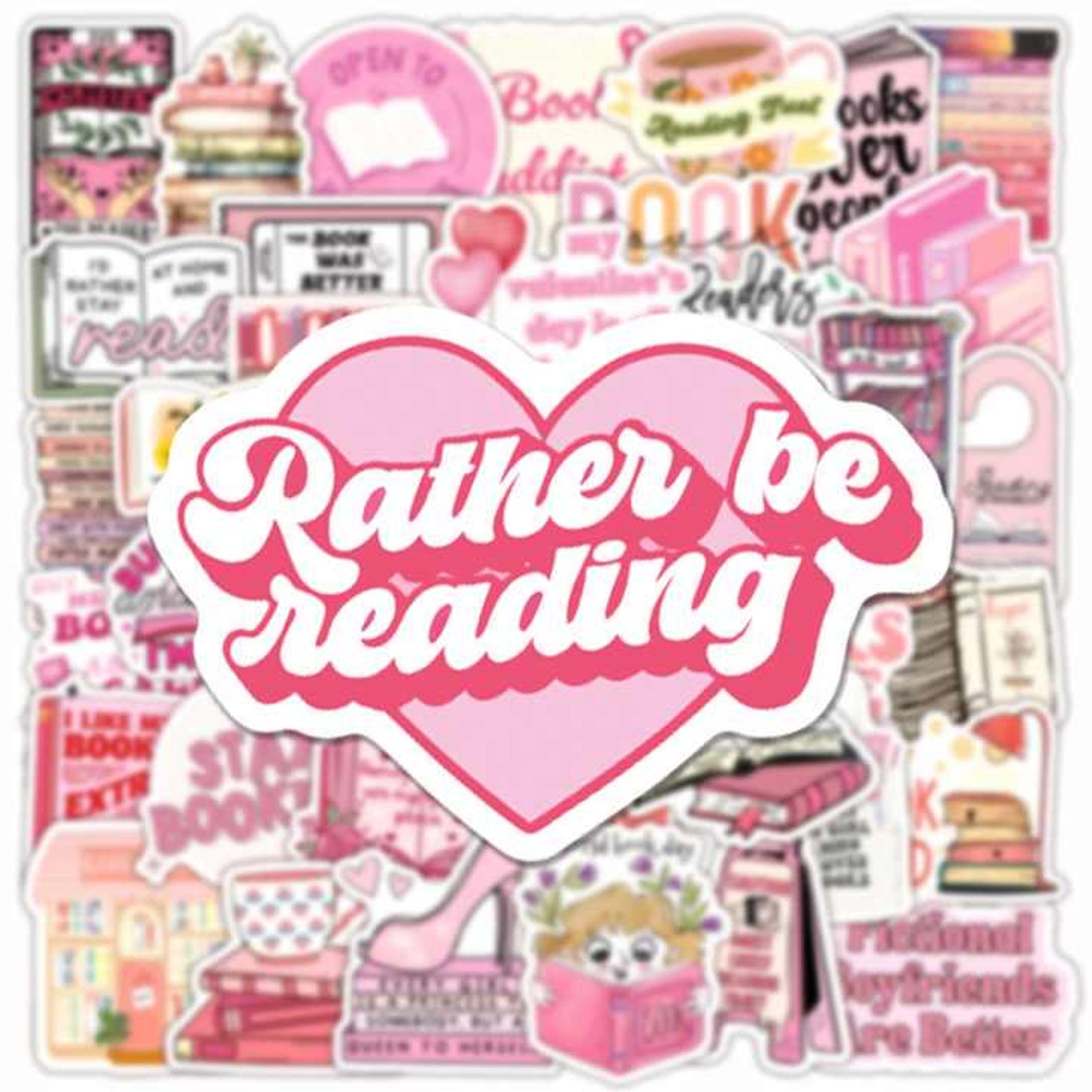 Girly Pink Aesthetic Bookish Stickers Laptops Skateboards Smartphones ...