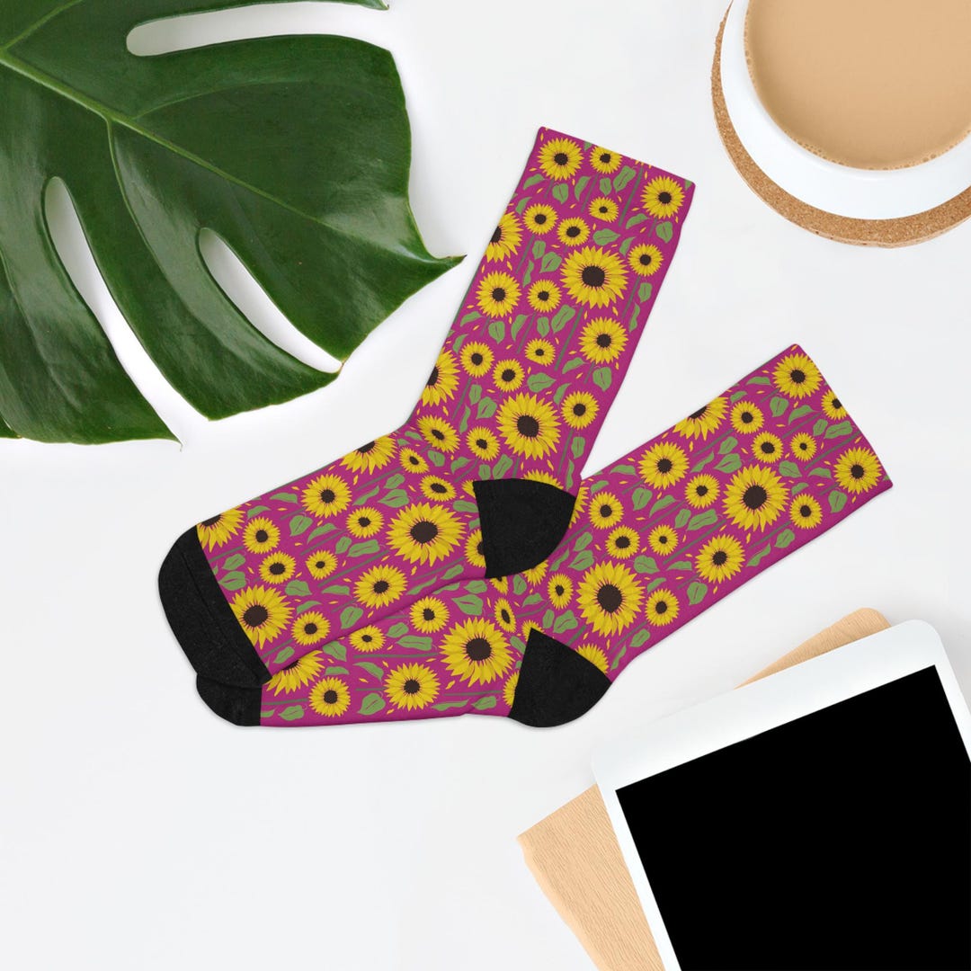 Sunflower Socks for Her Yellow Floral Pattern Socks Gift for Her ...