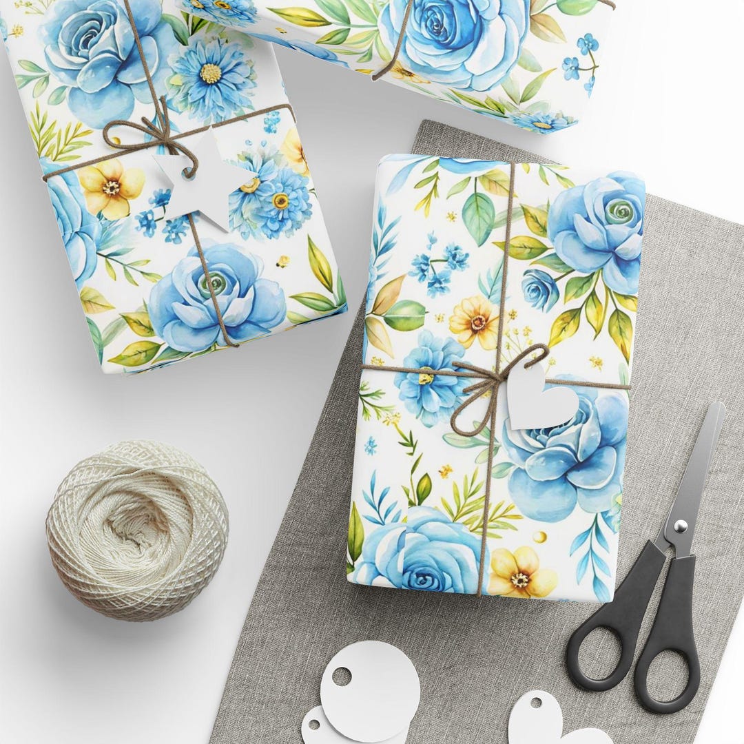 Floral Gift Wrap - Chic Blue Roses, 90gsm Fine Art Paper - Etsy