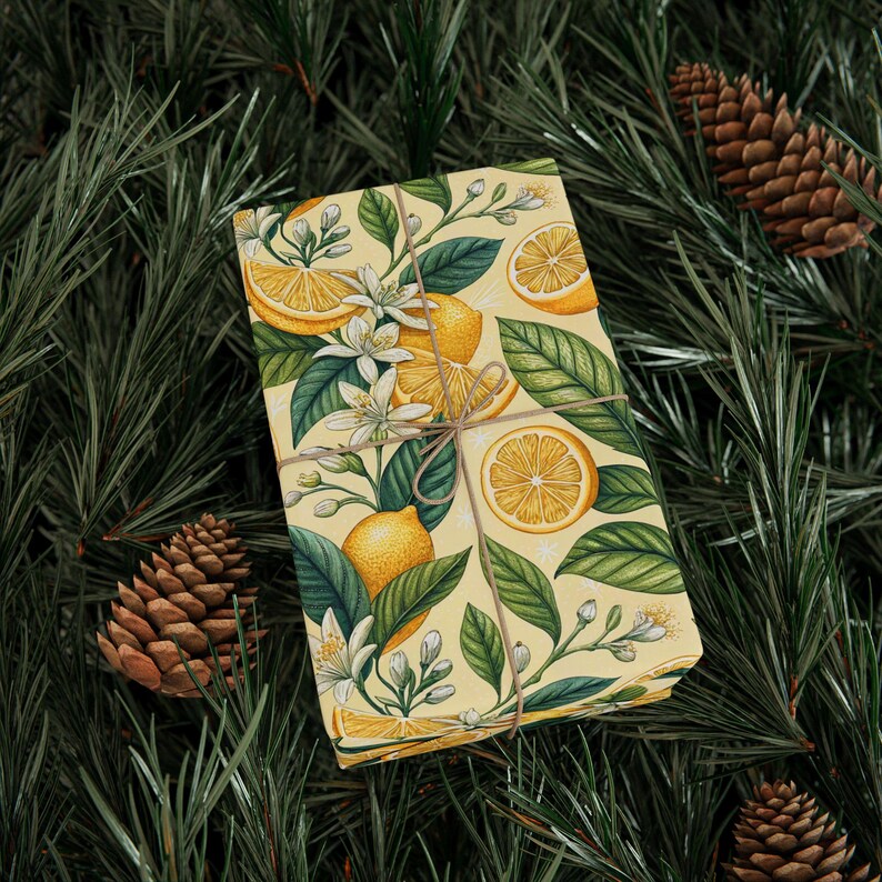 Lemon Citrus Wrapping Paper: Floral Gift Wrap, Eco-friendly Party ...