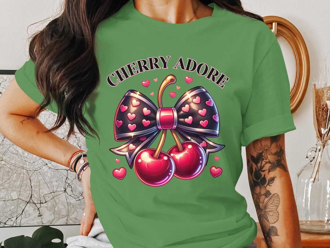 Cherry Adore T Shirt, Cute Cherry Design, Heart Accents, Valentine Gift ...