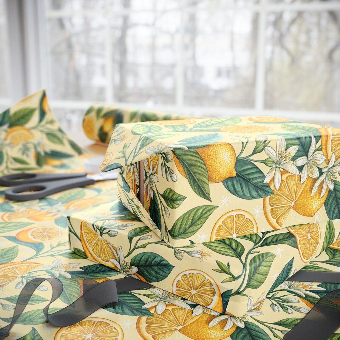 Lemon Citrus Wrapping Paper: Floral Gift Wrap, Eco-friendly Party ...