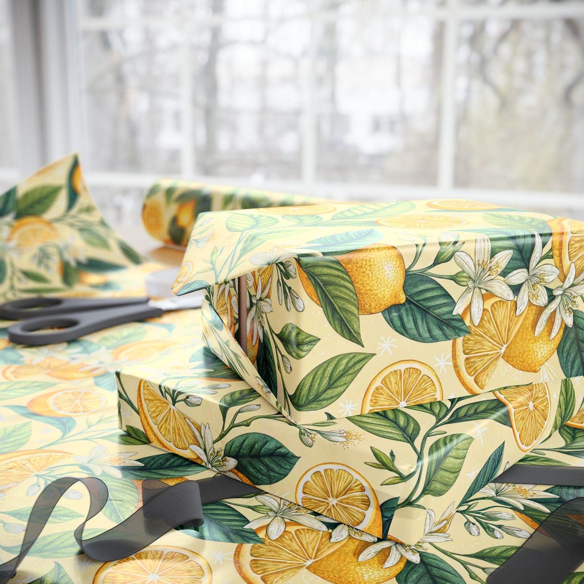 Lemon Citrus Wrapping Paper: Floral Gift Wrap, Eco-friendly Party ...