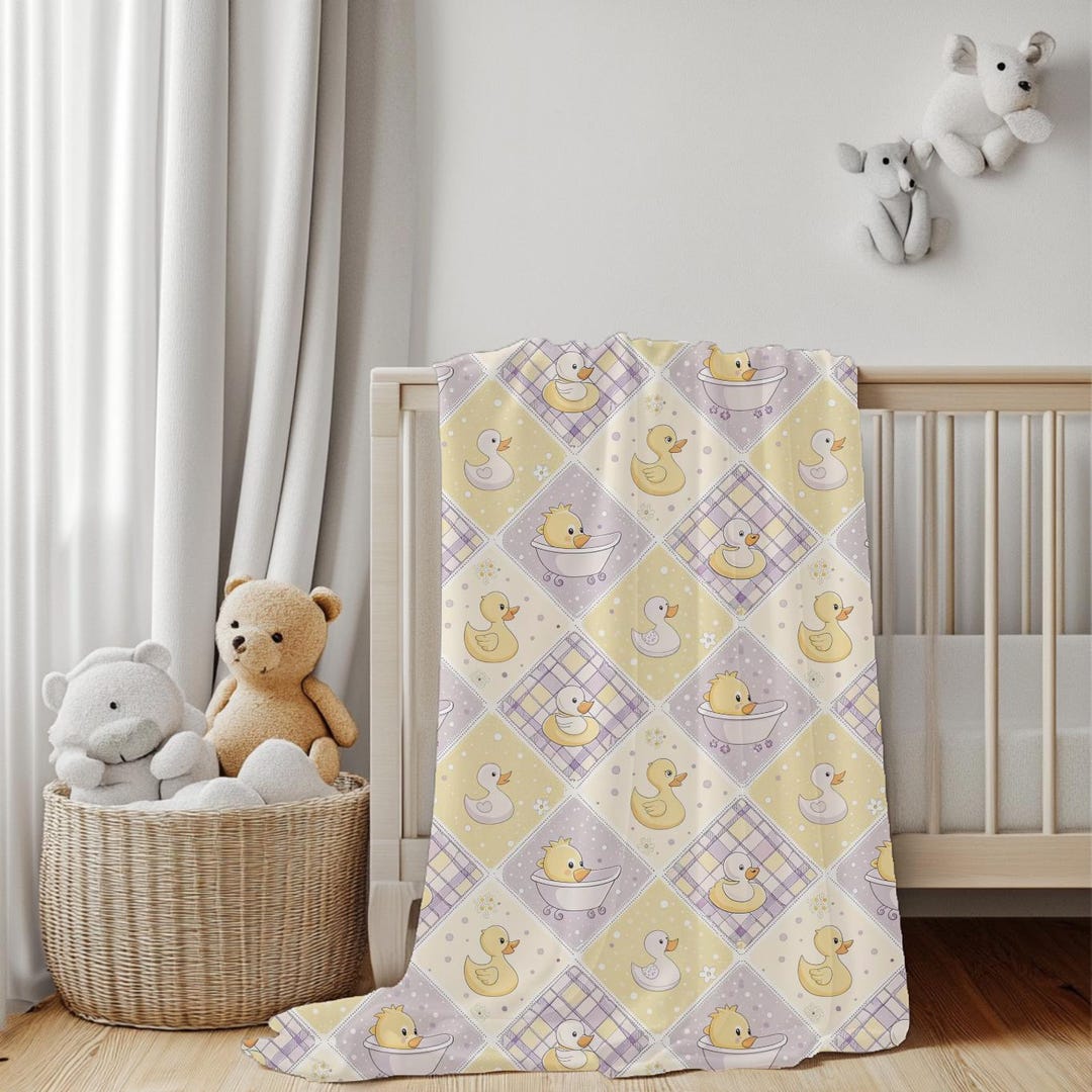 Yellow Lavender Duck Pattern Blanket | Baby Nursery Velveteen Plush - Etsy