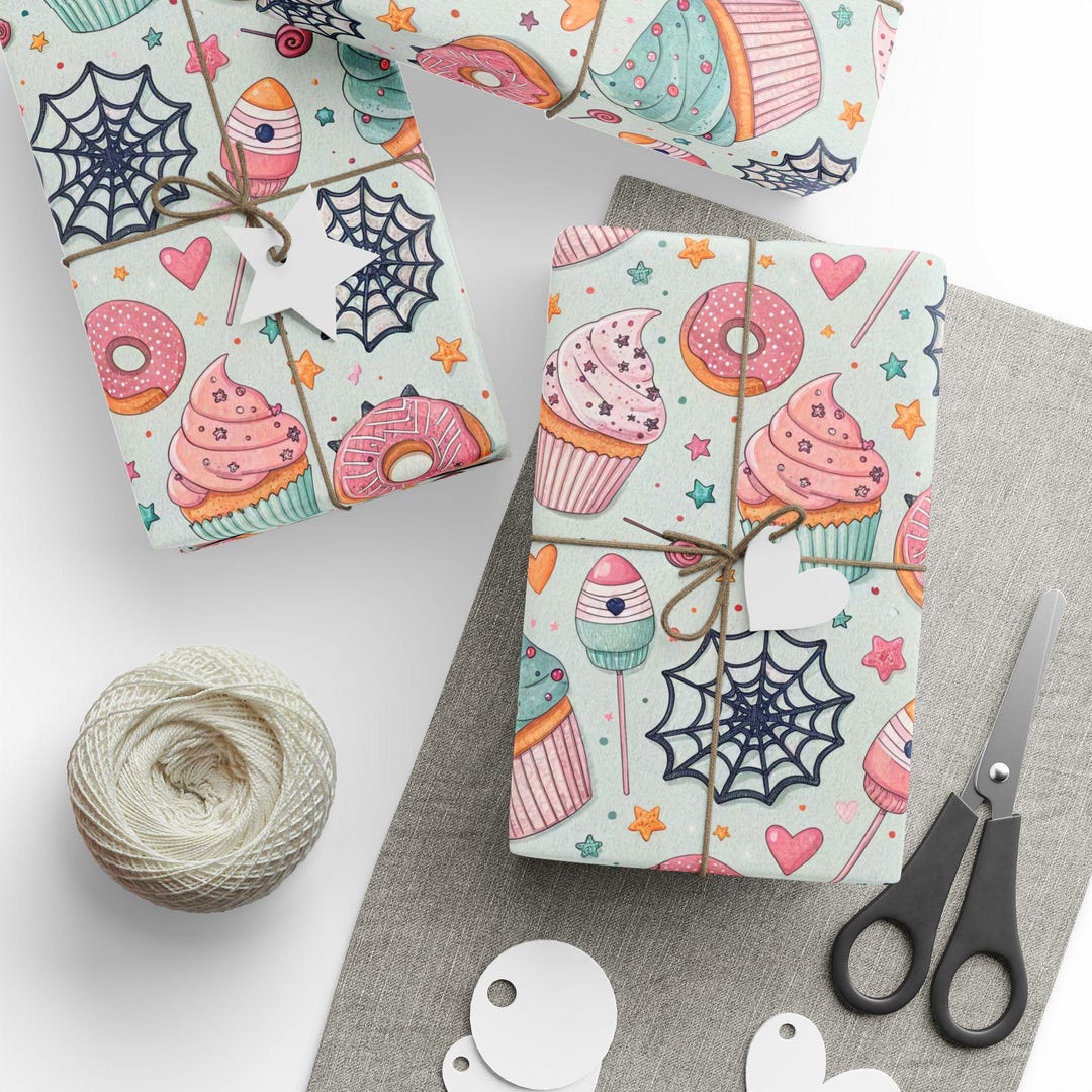 Halloween Candy Gift Wrapping Paper, Cupcake Donut Print, Eco-friendly ...