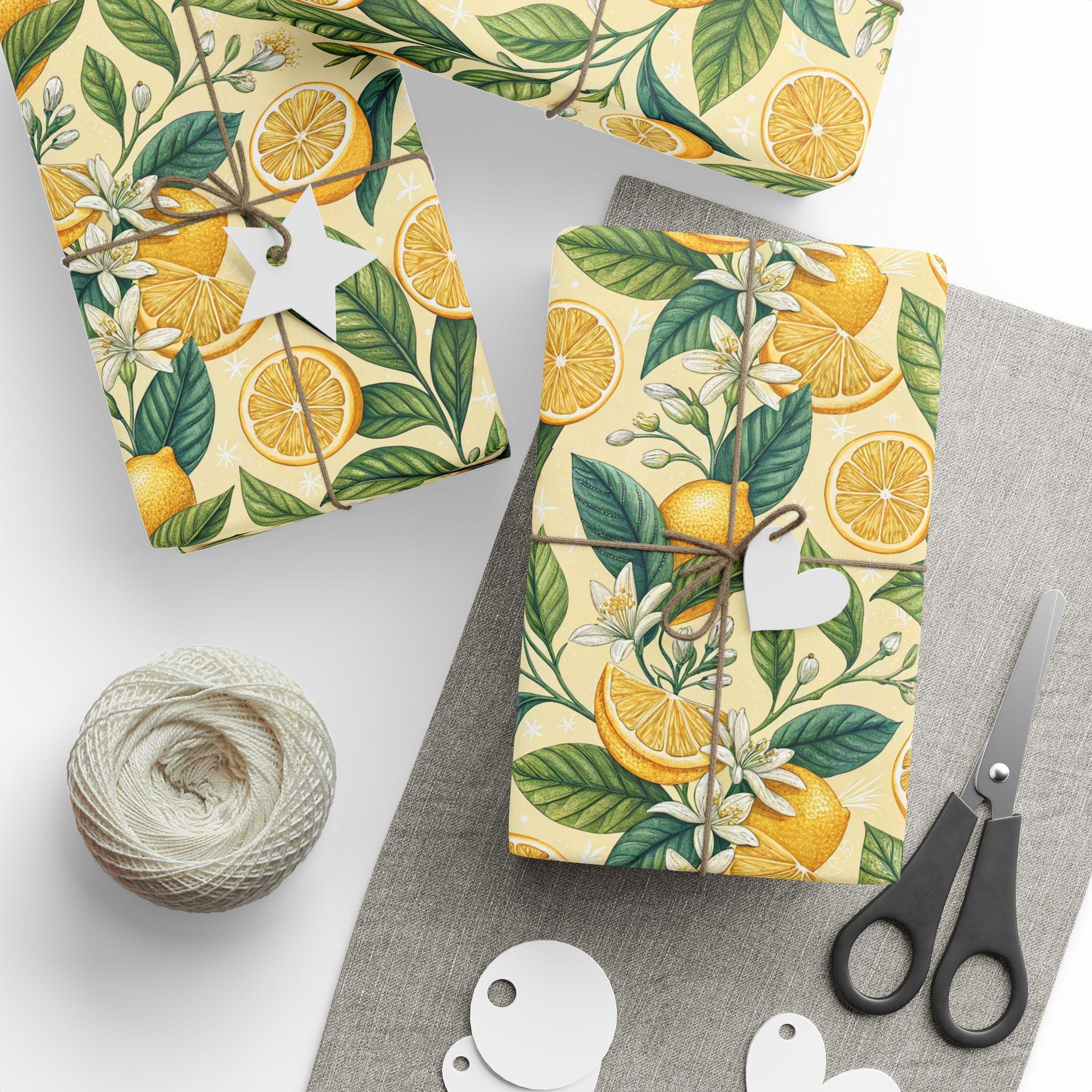 Lemon Citrus Wrapping Paper: Floral Gift Wrap, Eco-friendly Party ...