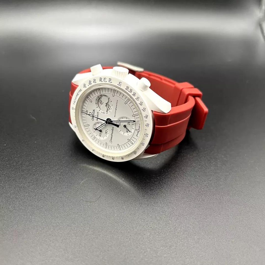 Red Rubber Watch Strap for Omega X Swatch Moonswatch Mission to the ...