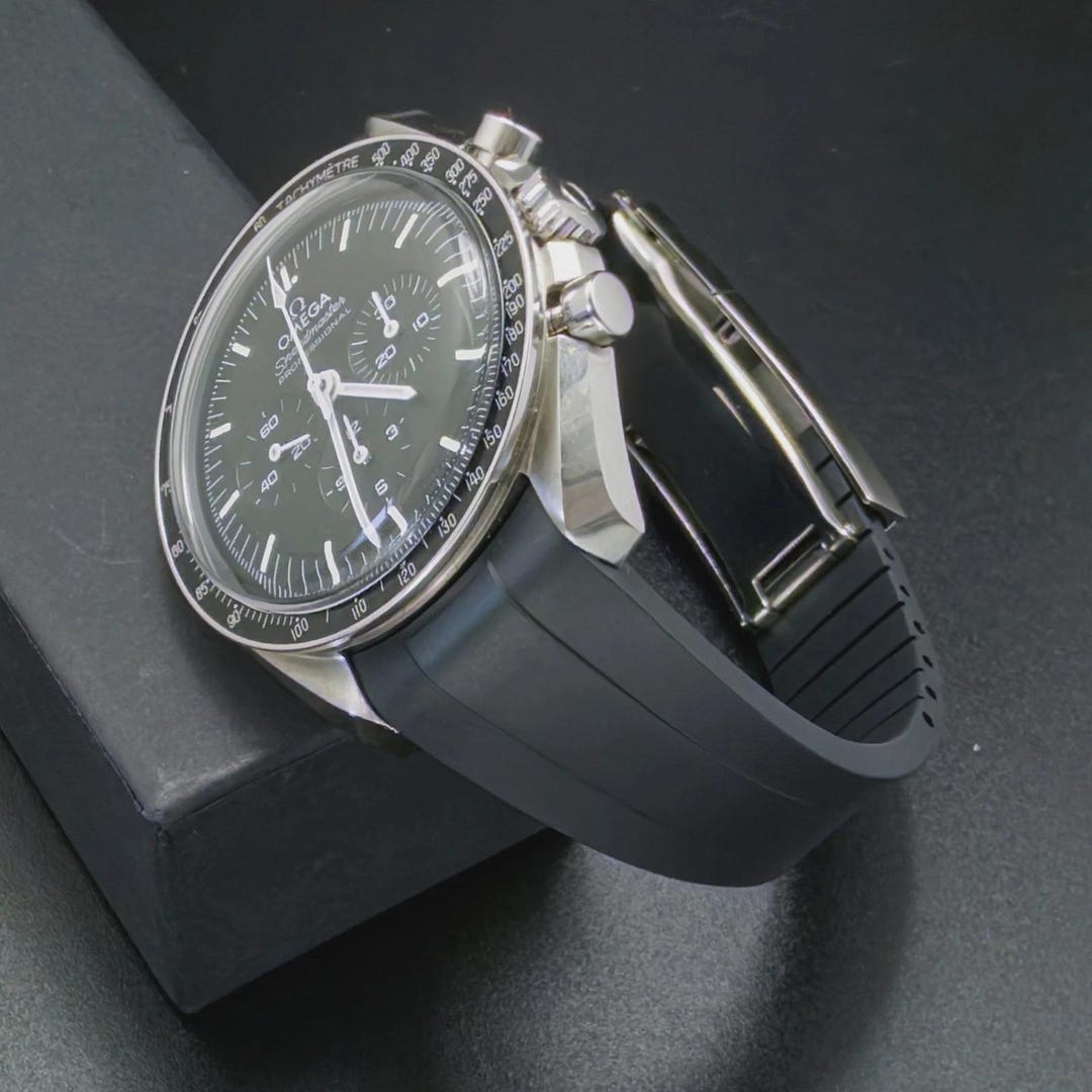 Omega Speedmaster Strap – 20mm Black Rubber Oysterflex Style Band ...