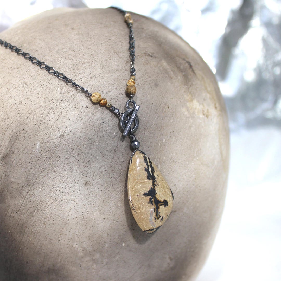 Viper Skin Jasper Lariat Necklace: Sterling Silver Beaded Chain ...