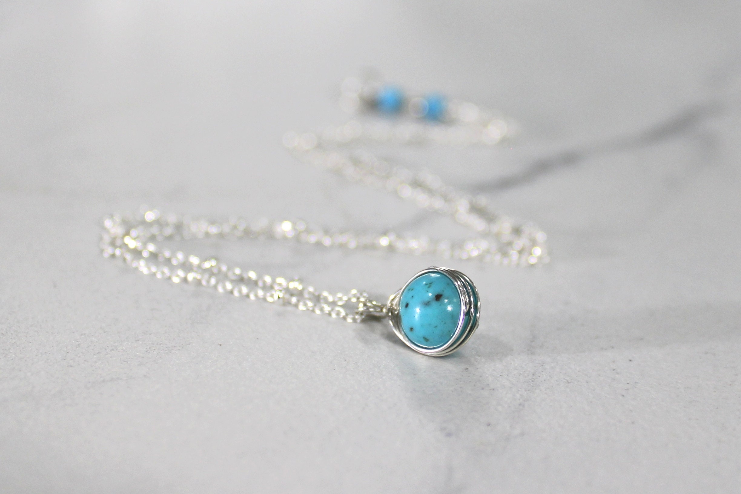 Turquoise Necklace Sterling Silver Blue Necklace Natural | Etsy