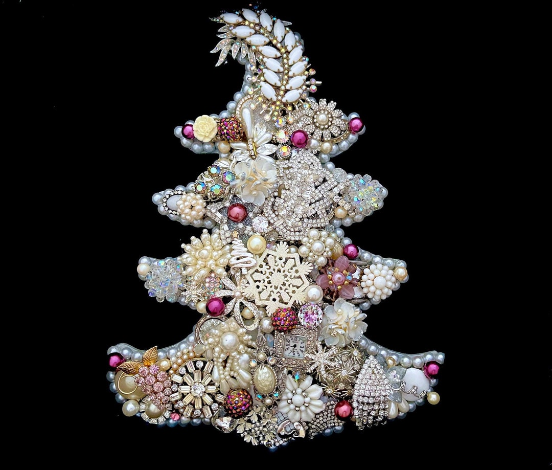 Vintage Jewelry Christmas Tree, Jeweled Christmas Tree Wall Art ...