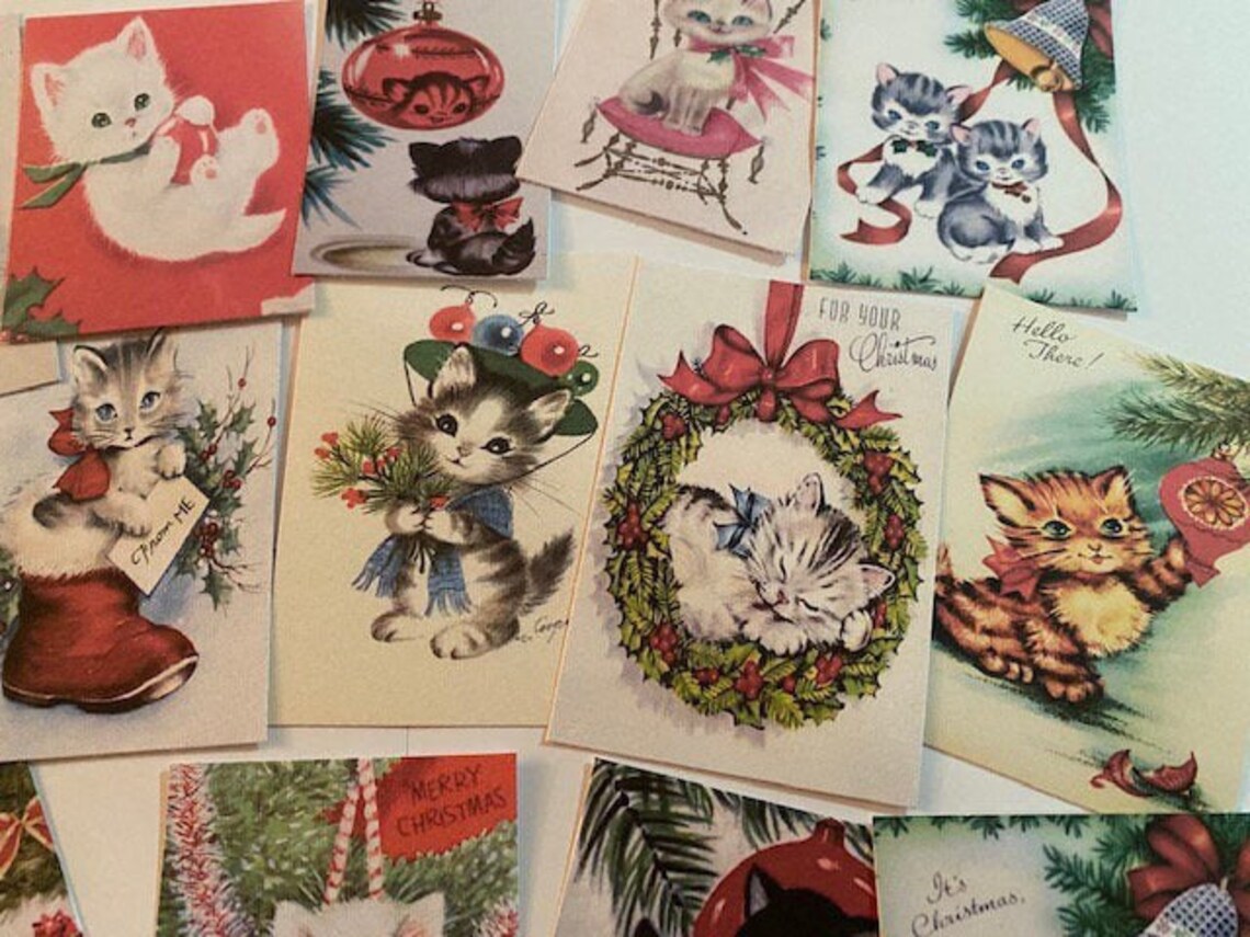 Vintage Kitty Cat Christmas Card~die Cuts/gift Tags 32 Piece Cute ...