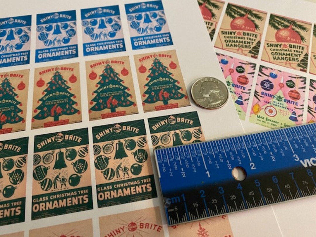 Mini Christmas Gift Tags~vintage Shiny Bright Ornament Ads~60 Mini Tags ...