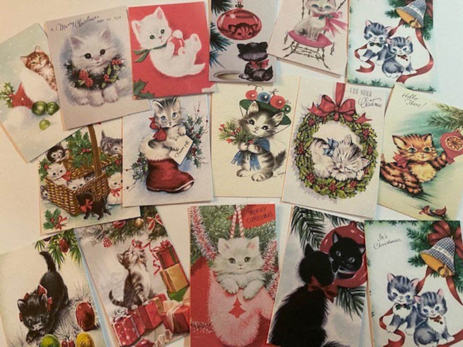 Vintage Kitty Cat Christmas Card~die Cuts/gift Tags 32 Piece Cute ...