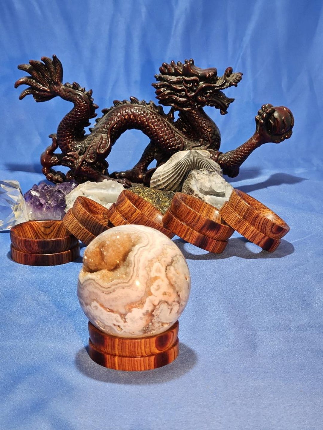 Exotic Wood Sphere Display Holder – Perfect for Crystals, Stones, and ...