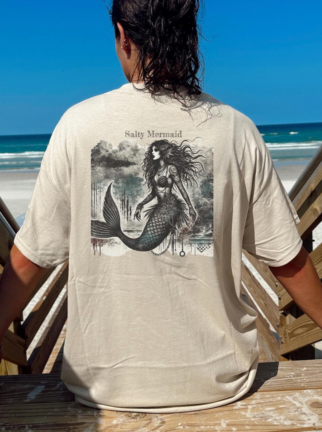 Salty Mermaid Tshirt, Gothic Mermaid Style, Trendy Beach Shirt, Coastal ...