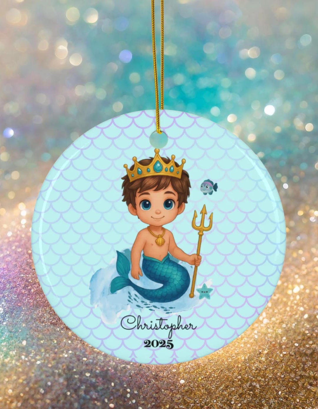 Boy Christmas Ornament Personalized – Custom Merman Prince Keepsake ...
