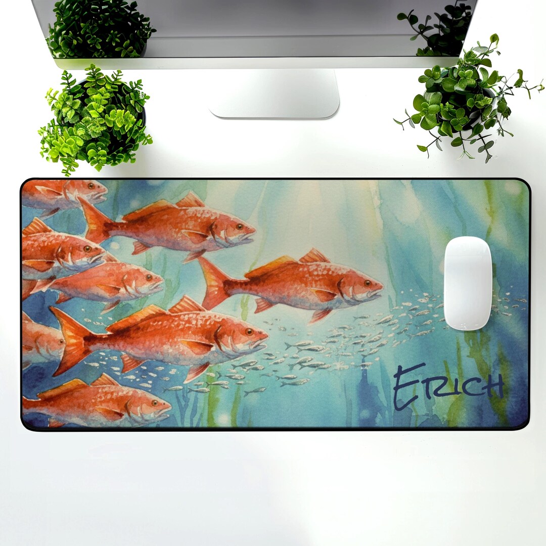 Personalized Redfish Desk Mat, Fishing Desk Pad, Custom Name Mouse Pad ...