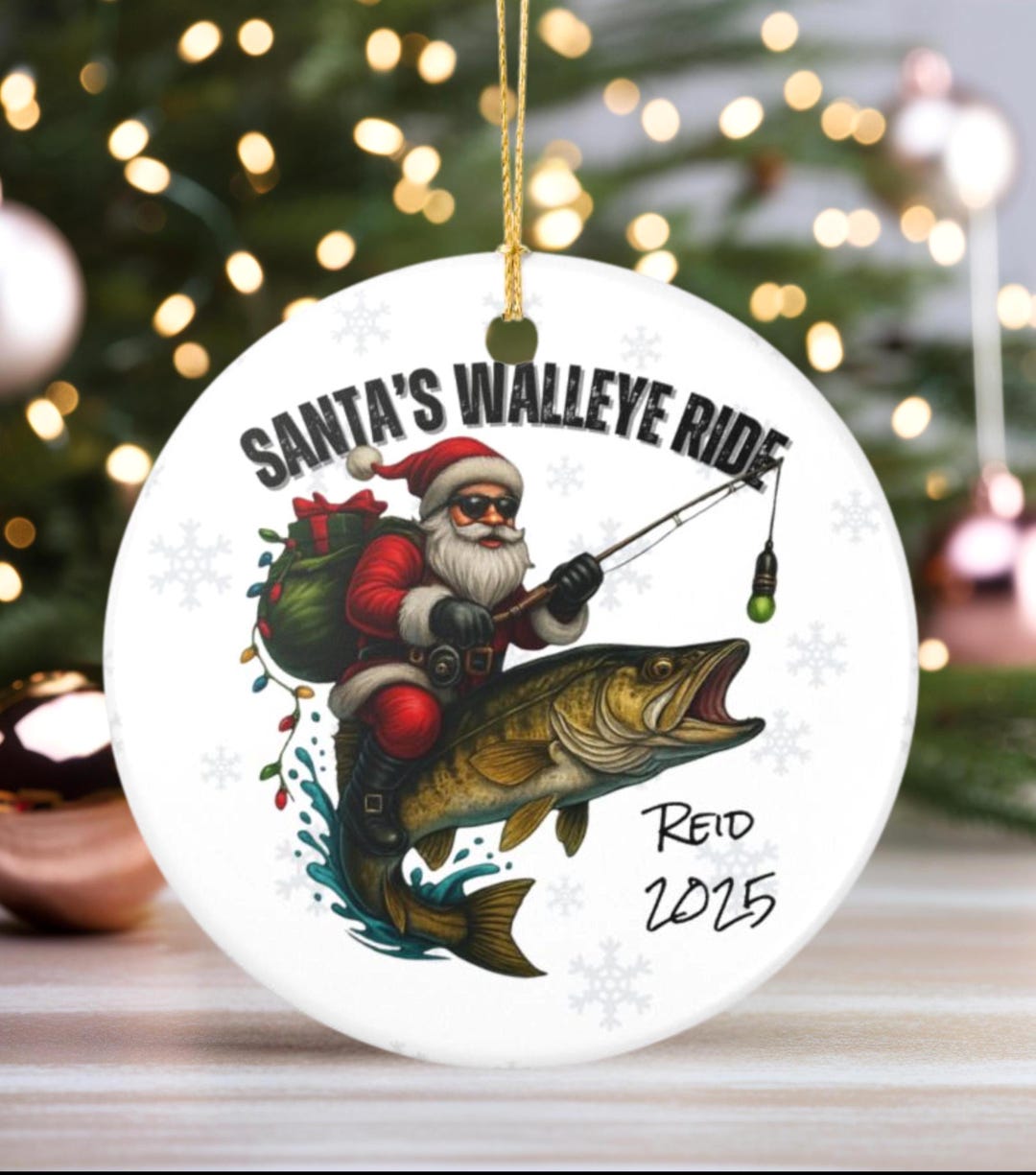 Personalized Santa Walleye Ride Christmas Ornament: Custom Fisherman ...