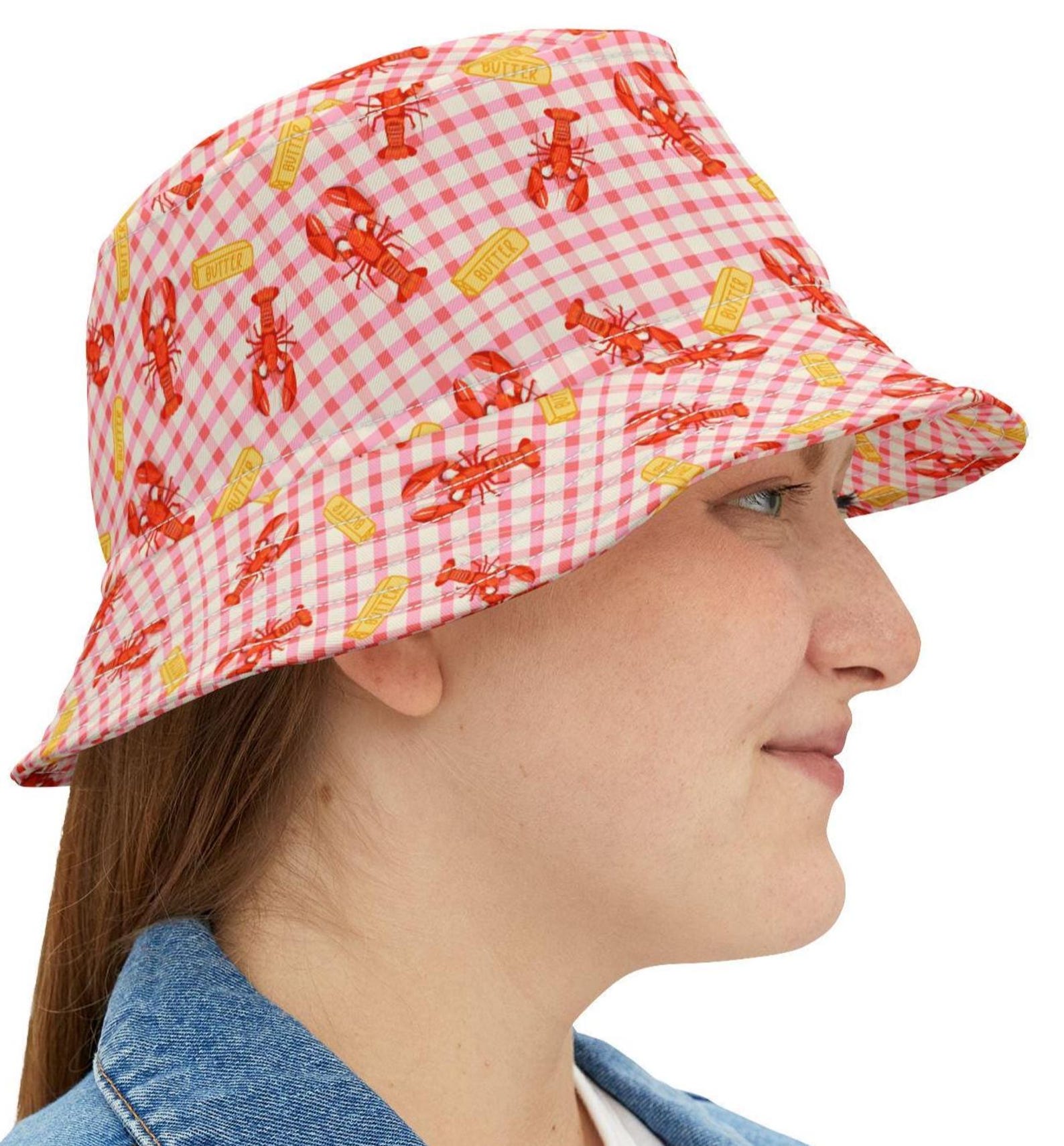 Gingham Lobster and Butter Bucket Hat, Summer Vacation Seafood Lover ...