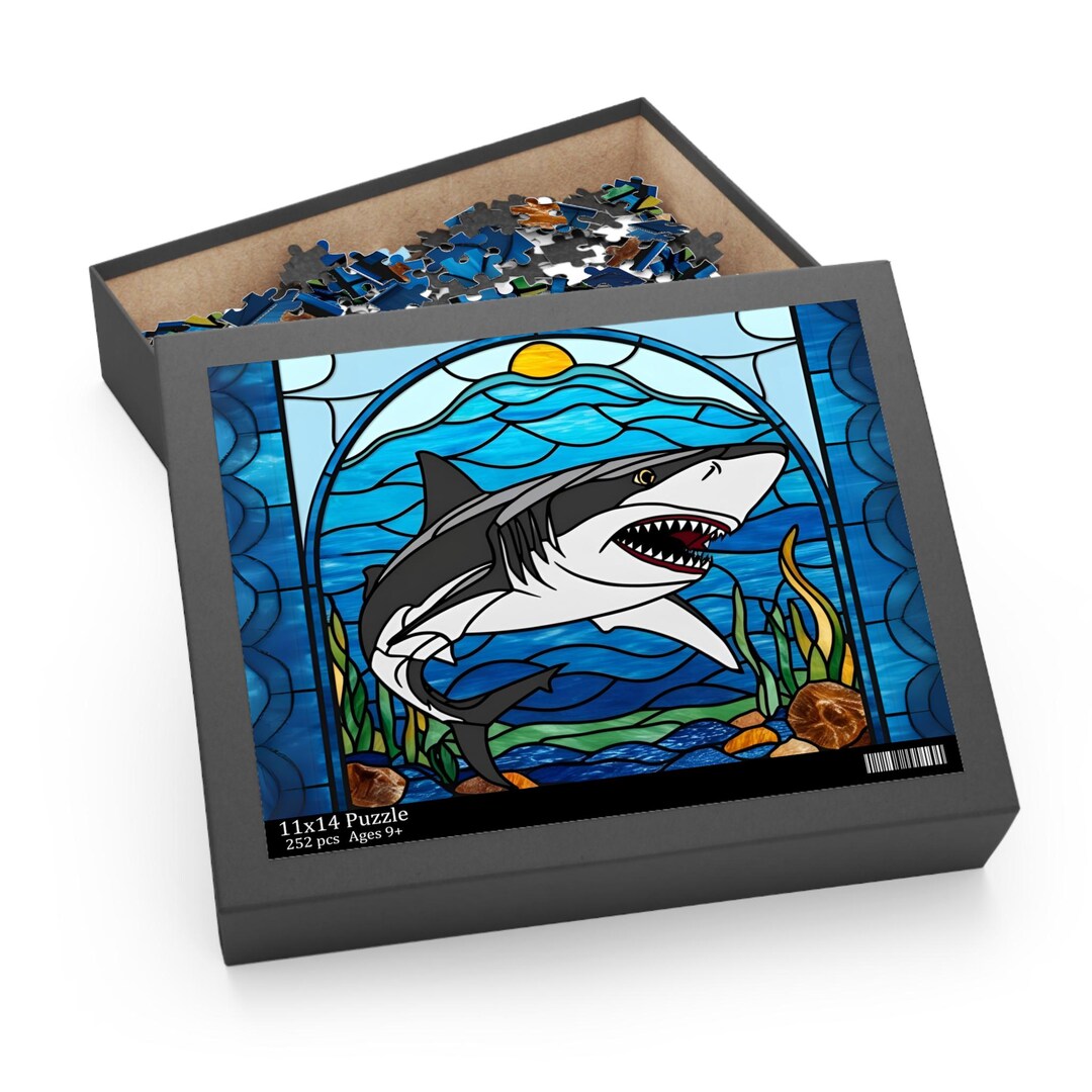 Stained Glass Shark Puzzle, 120 Piece Ocean Jigsaw, Shark Gift for Sea ...