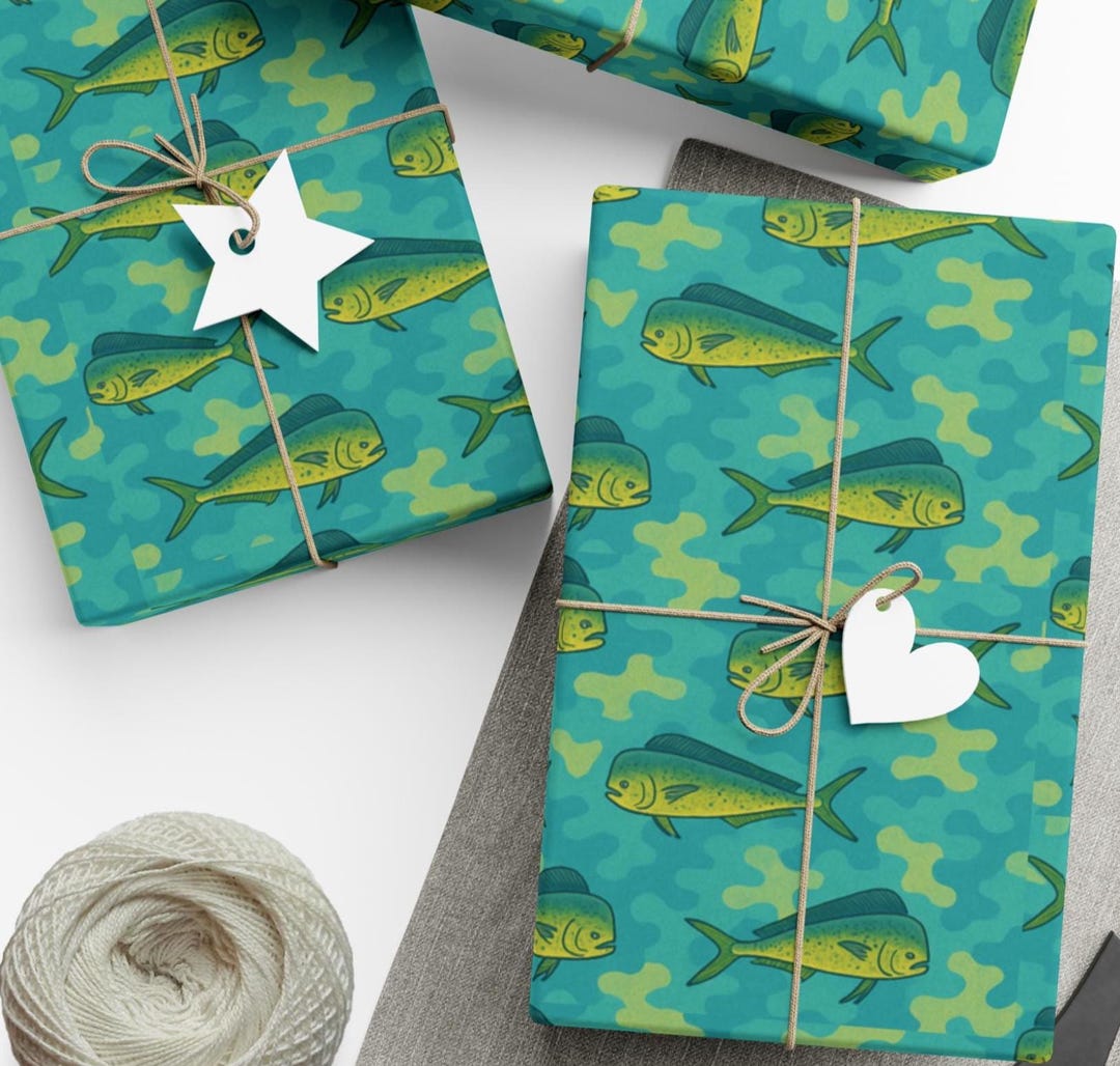 Cute Dolphin Mahi Fish Gift Wrap Papers, Ocean Theme Gift Wrap, Fishing ...