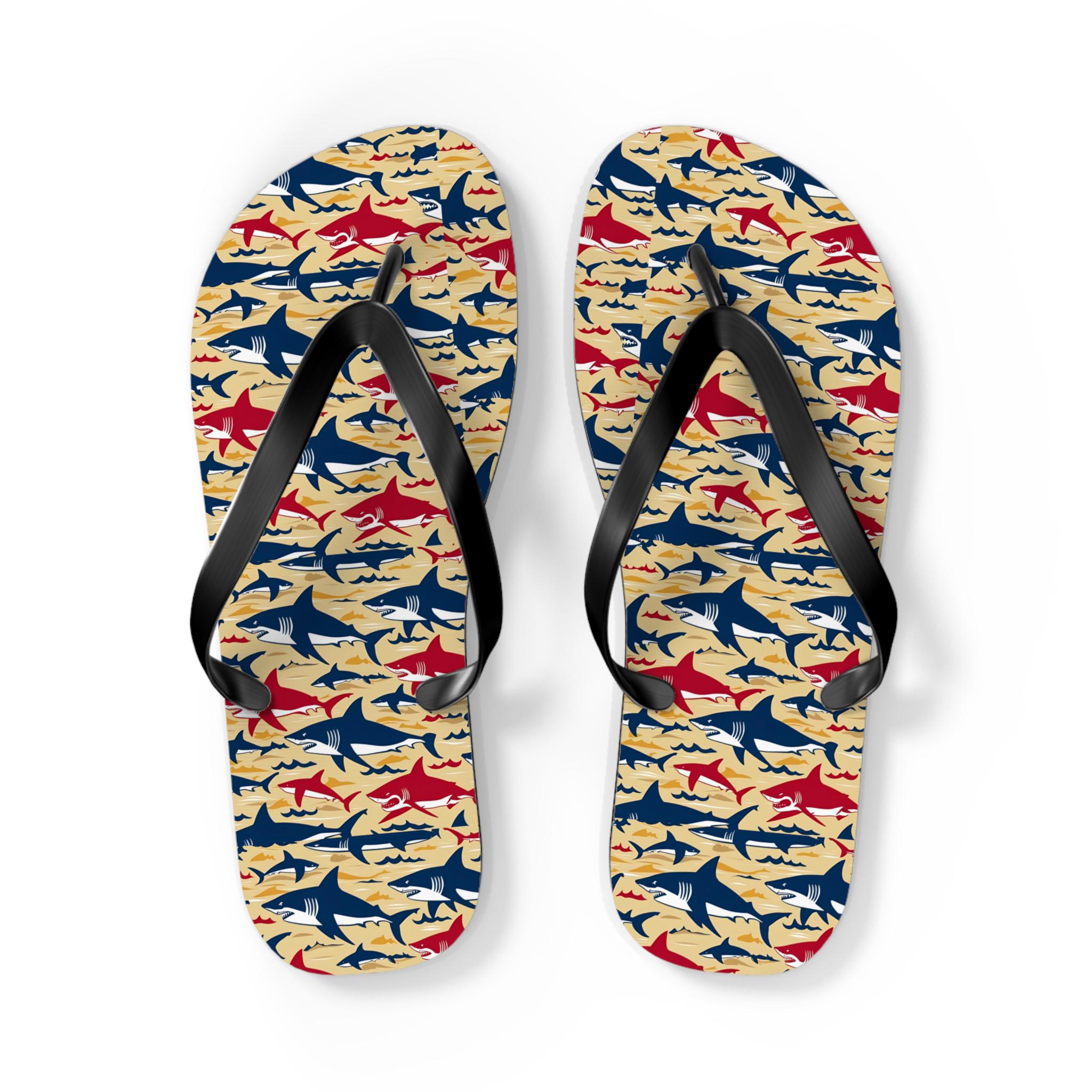 Shark Pattern Mens Flip Flops, Beach Sandals, Summer Footwear, Pool ...