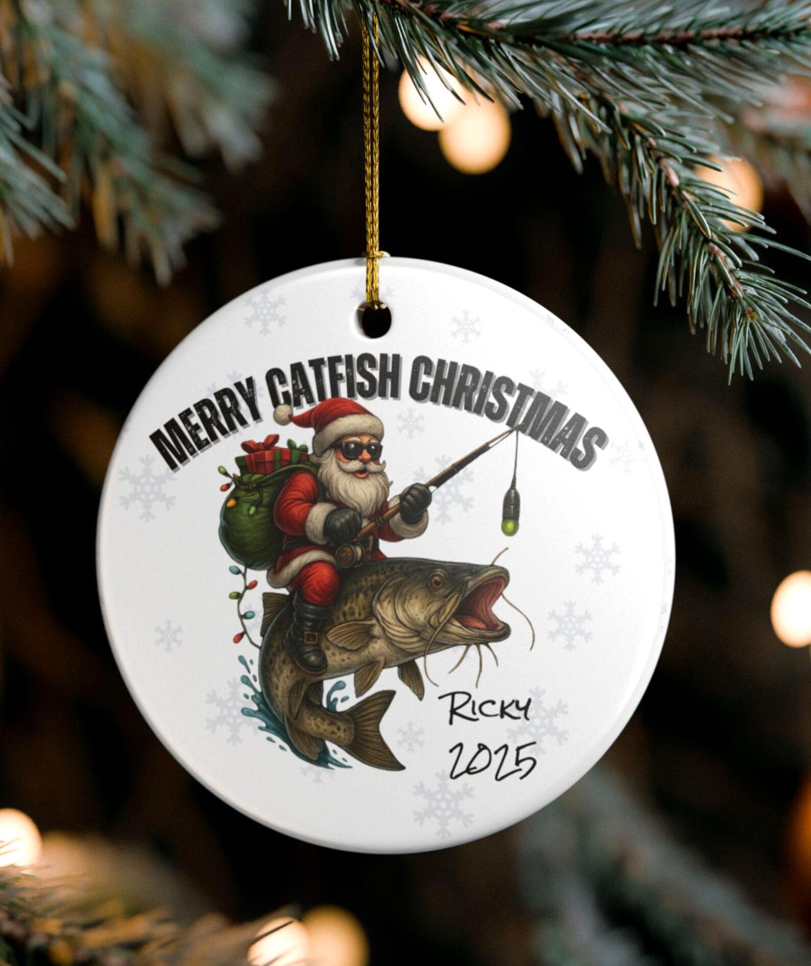 Personalized Catfish Santa Fishing Christmas Ornament: Custom Angler ...