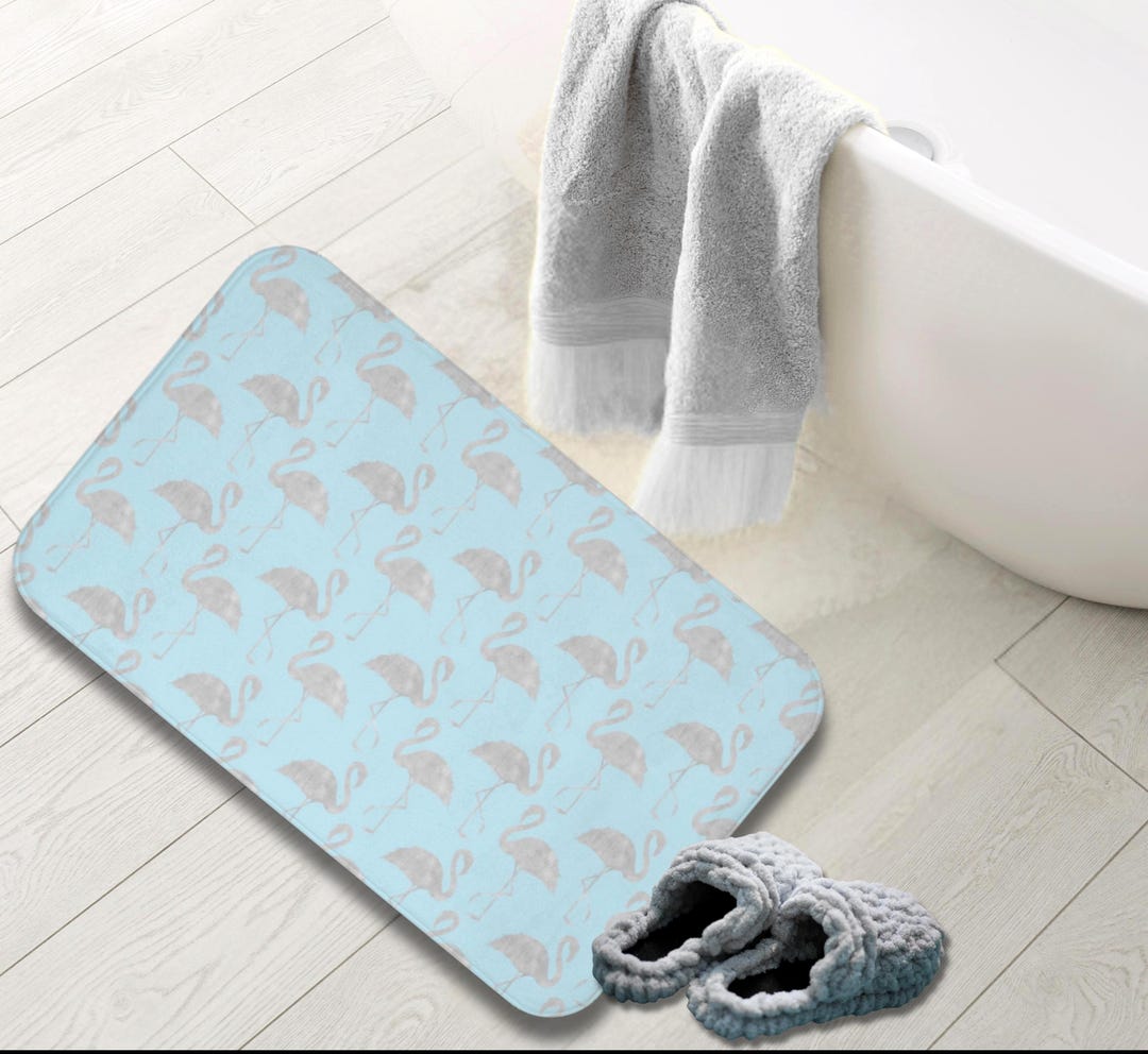 Flamingo Bath Mat Coastal Bathroom Decor, Microfiber Memory Foam Bath ...